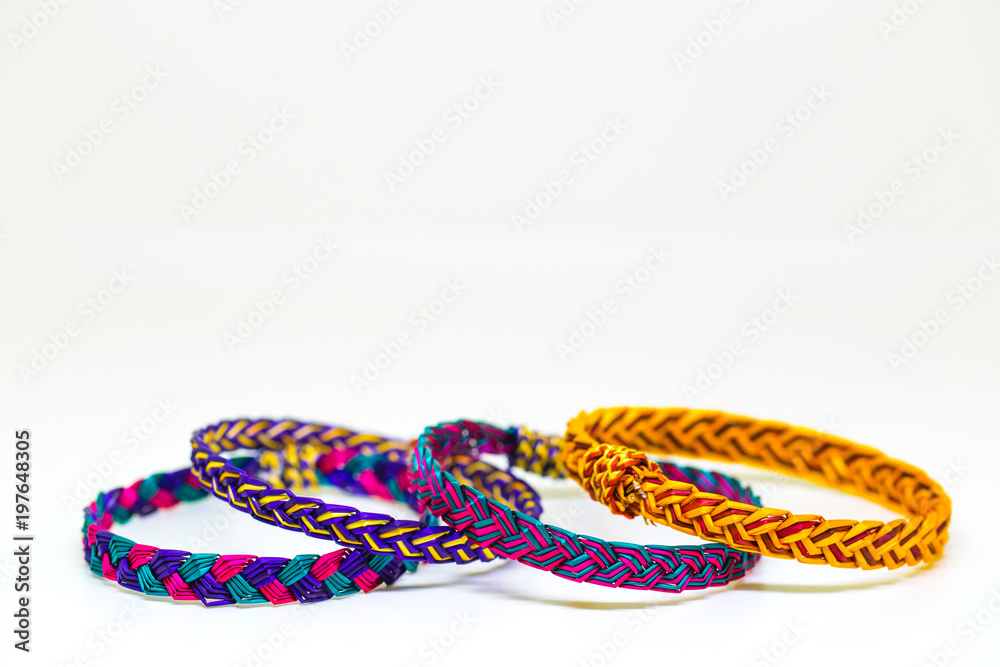 The extreme ordinary colorful bamboo wrist bands in the white ...