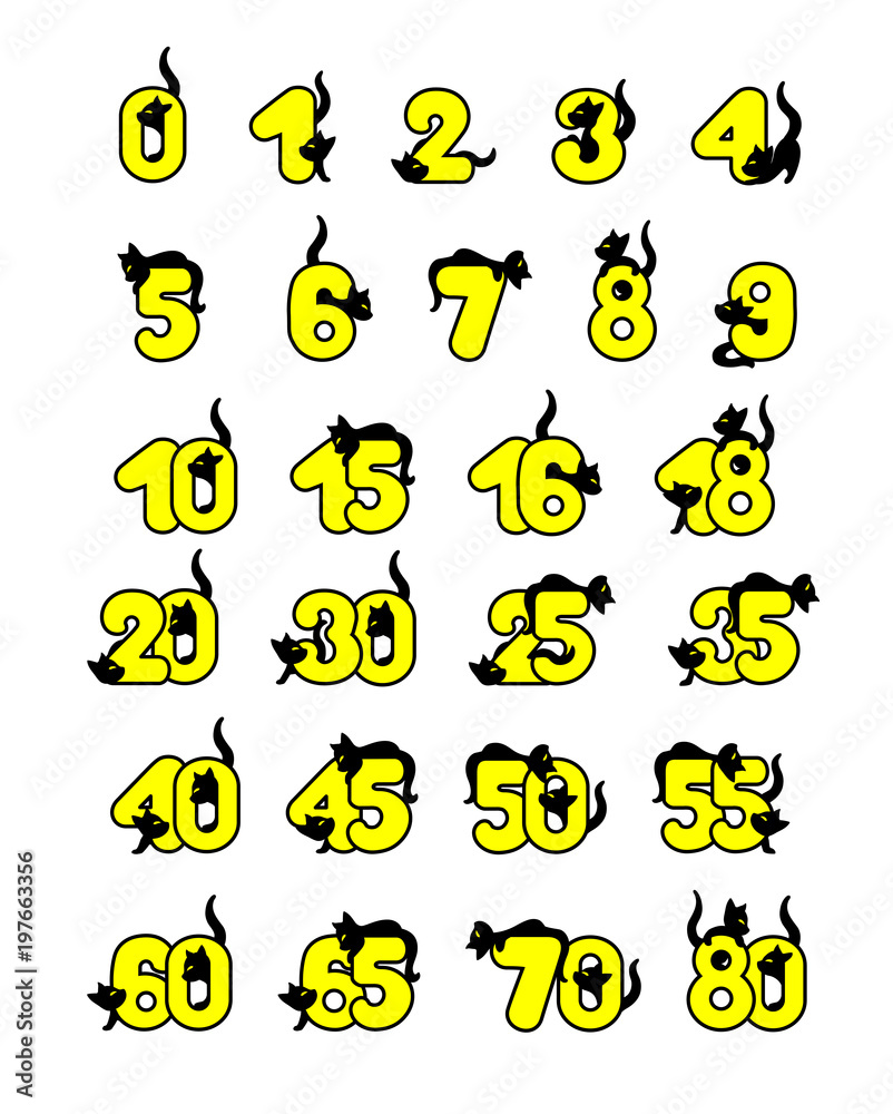 Set of funny alphabet number with characters cats. Cartoon vector ...