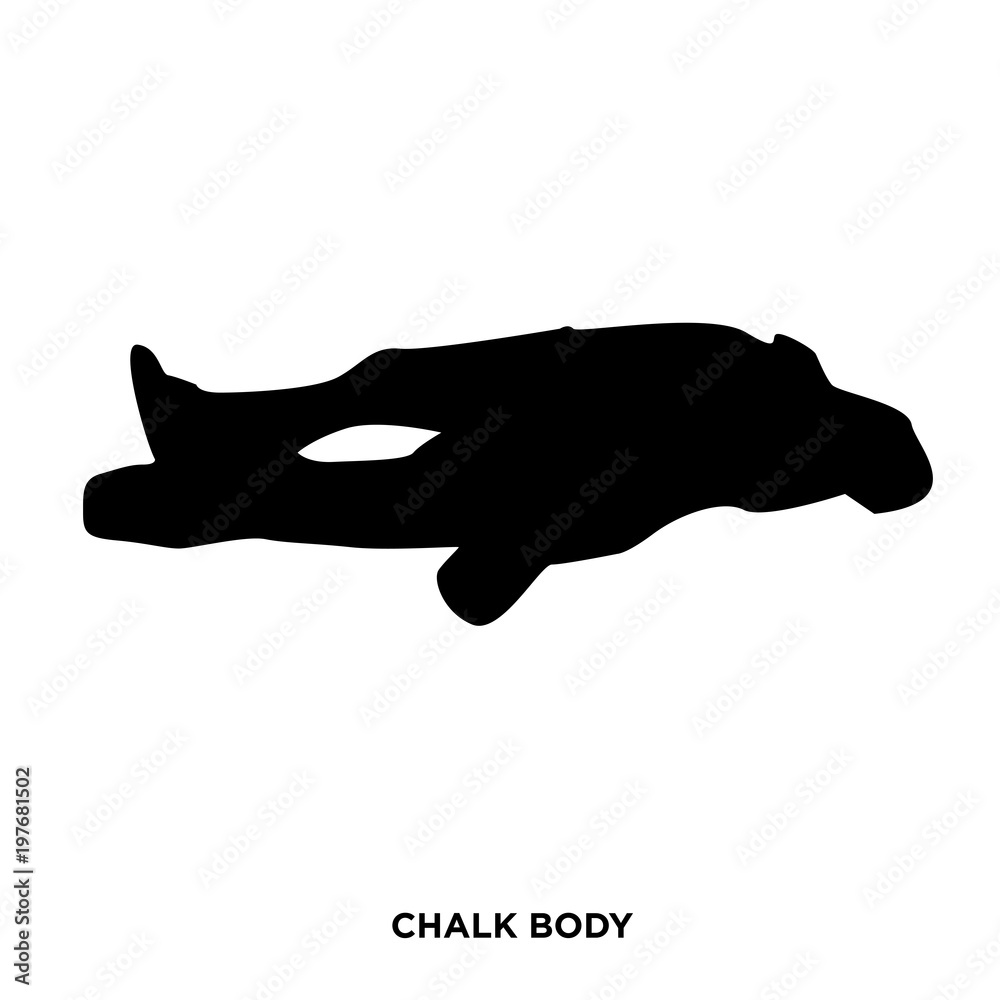 chalk silhouette body on white background, in black horizontally lying ...