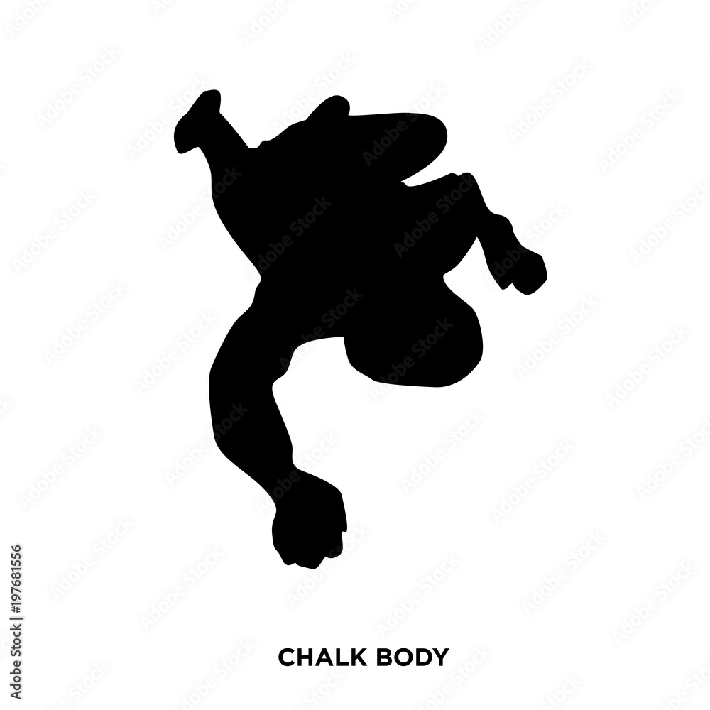 chalk silhouette body on white background, in black vertically lying ...