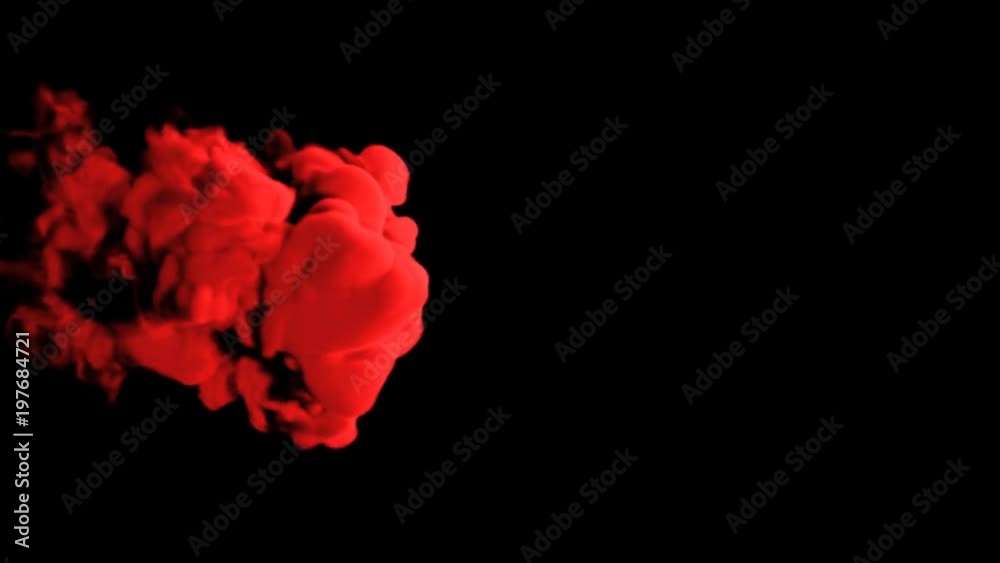 Abstract stylized Red ink drop in water on a black background for ...