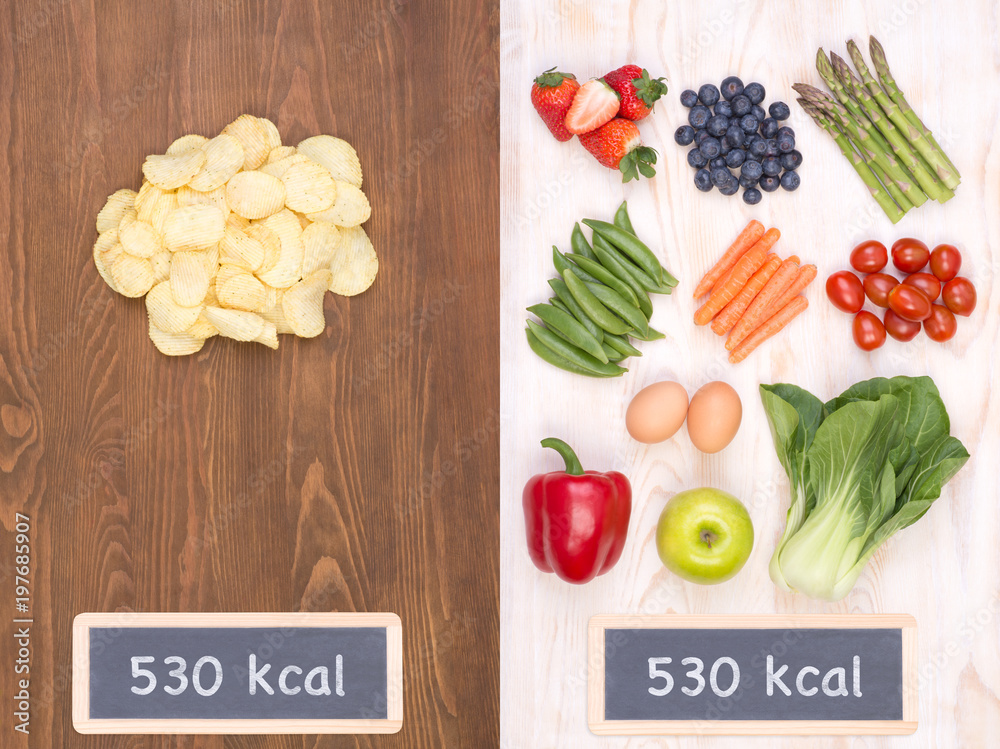 Healthy vs unhealthy food concept, making good choices on a diet ...