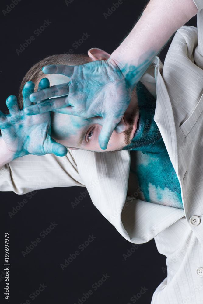 male model face paint body art conceptual concept strange Halloween ...