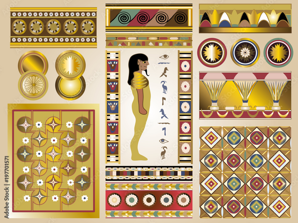 Ancient Egyptian Vector Kit - Borders Frames Backgrounds & Elements ...