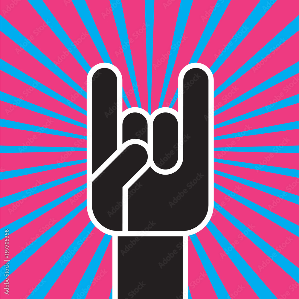Sign of the Horns Hand Gesture. Flat vector illustration of stylized hand making the classic ...