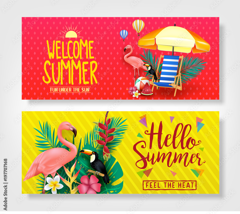 Welcome Summer and Hello Summer Creative Banners in Isolated Background ...
