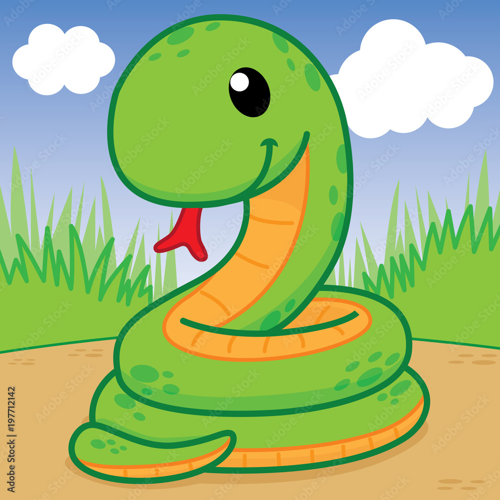 Snakes are curled in the garden, Cute vector, Cute Cartoon Stock Vector ...