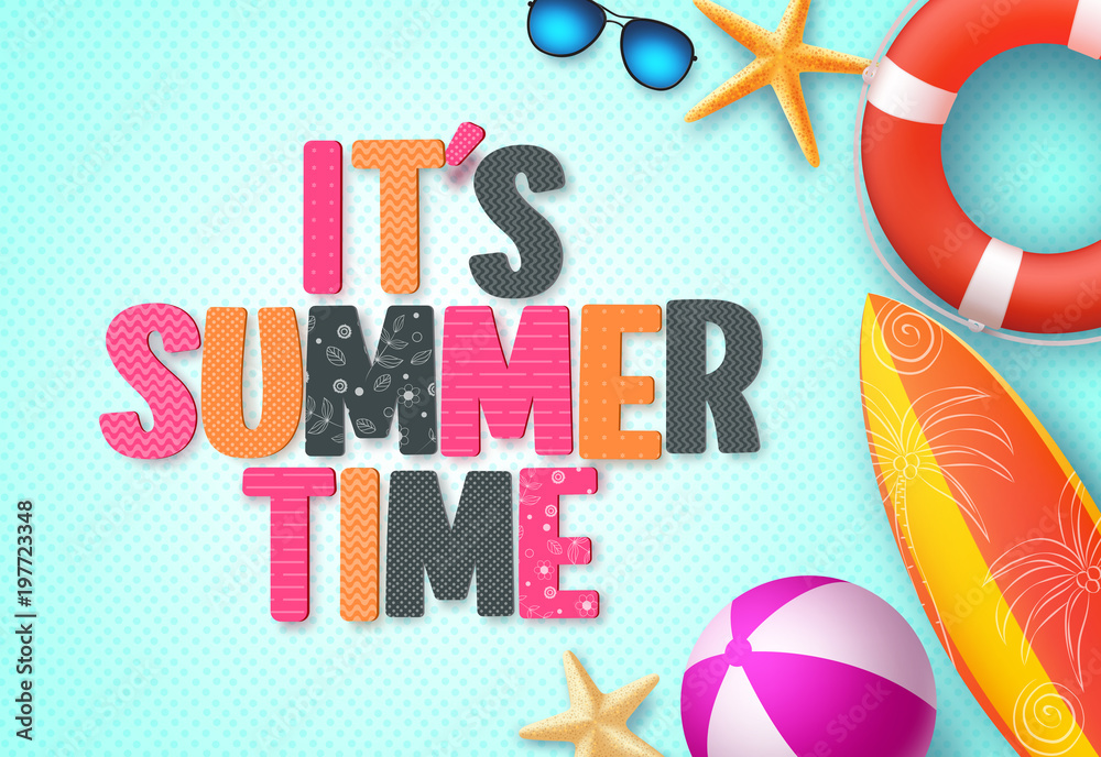 It's summer time background banner template with colorful 3D summer ...