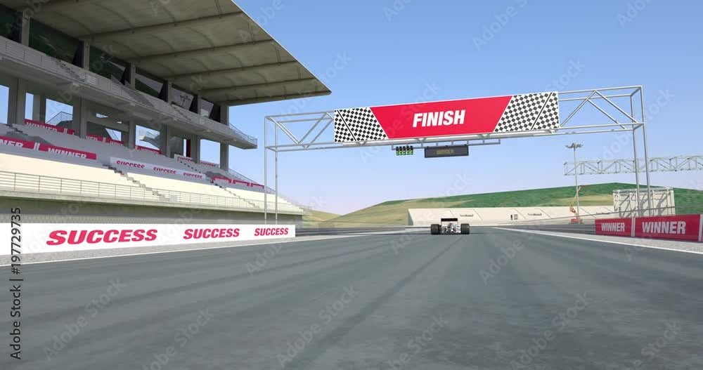 White Racing Car Crossing Finish Line And Winning The Race Stock Video ...