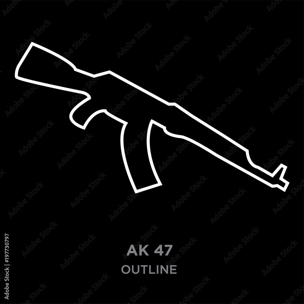 white ak47 outline lorem on black background, vector illustration Stock ...