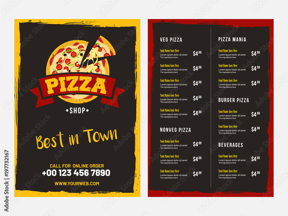 Pizza Menu Card design with front and back page view. Stock Vector ...