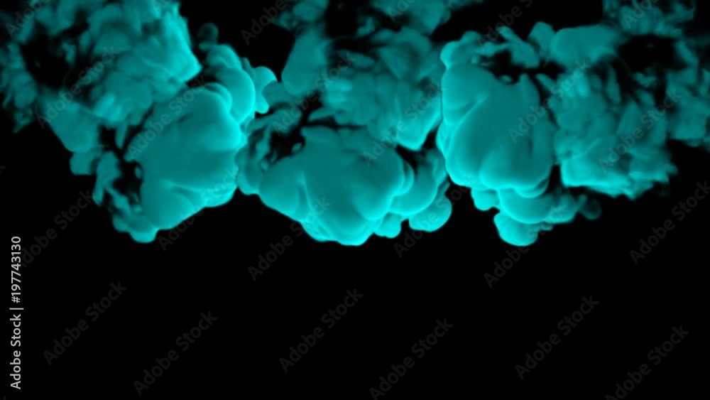 Abstract stylized Light Blue ink drop in water on a black background ...