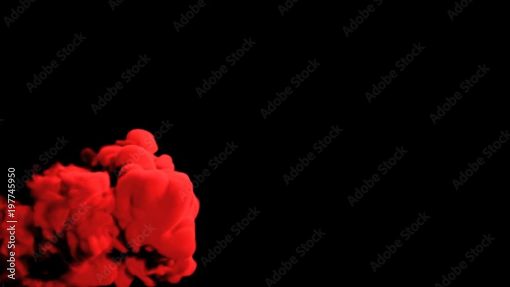 Abstract stylized Red ink drop in water on a black background for ...