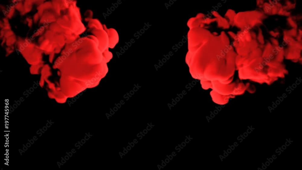 Abstract stylized Red ink drop in water on a black background for ...