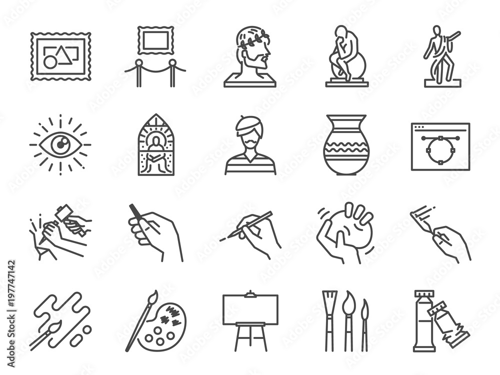 Art icon set. Included the icons as artist, color, paint, sculpture ...