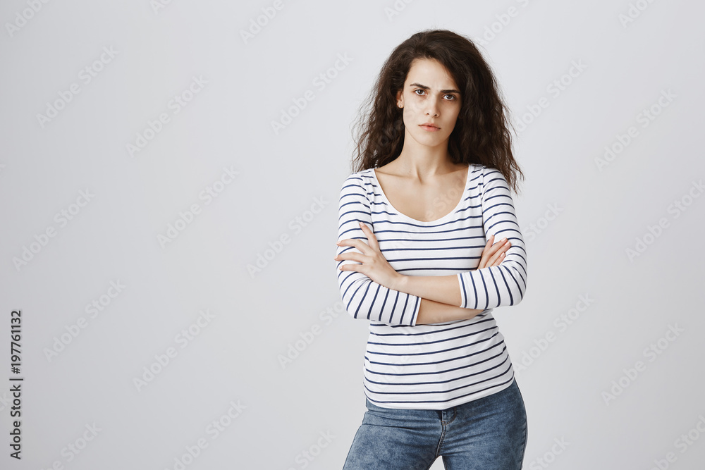 Serious girlfriend waiting for boyfriend who is late. Bothered angry ...