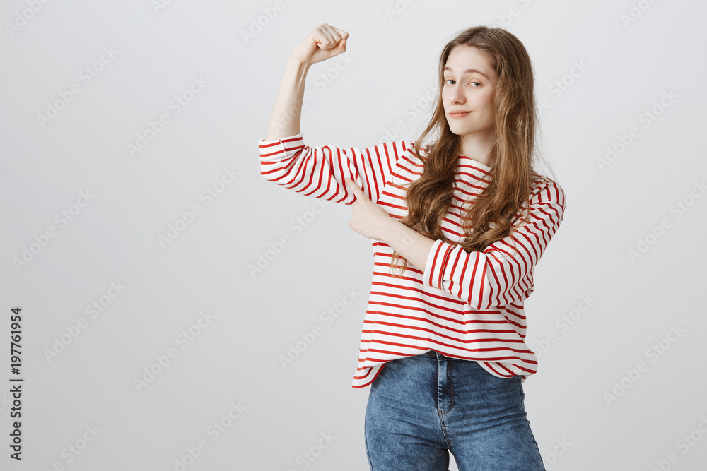 Girls are strong and powerful. Portrait of confident pretty caucasian ...
