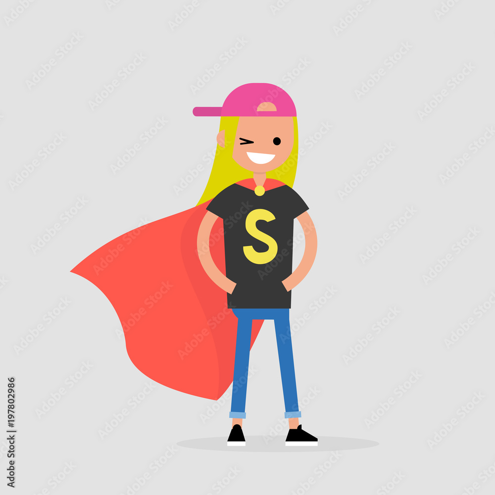 Superhero conceptual illustration. Young character wearing a superhero ...
