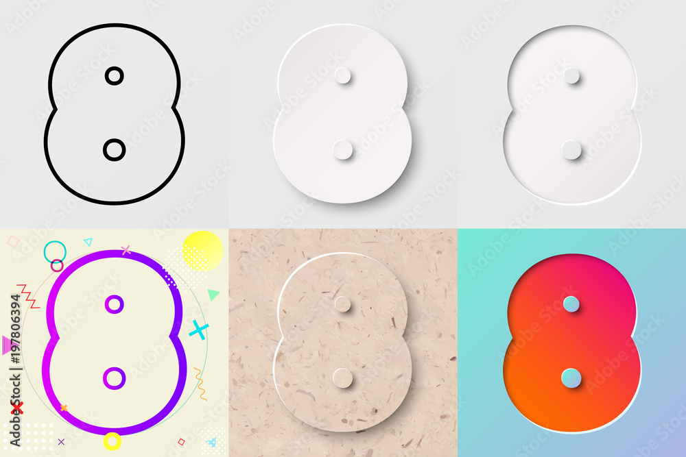 vector illustration set of cute bold rounded number eight lettering ...