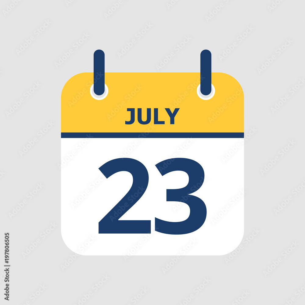 Flat icon calendar 23rd of July isolated on gray background. Vector ...