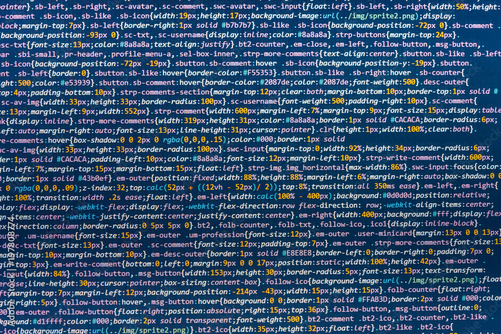 Computer science lesson. HTML5 in editor for website development. Programming code typing ...