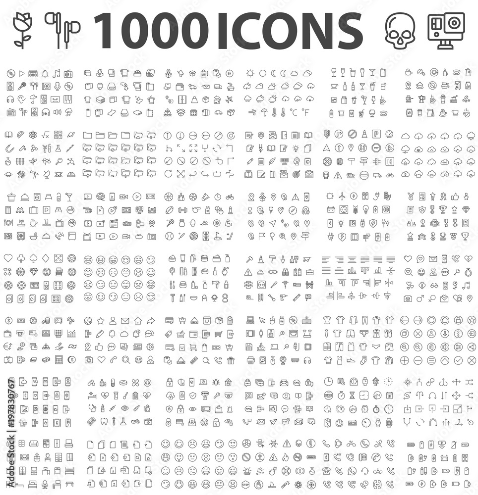 Set 1000 ICONS Different theme Editable Stroke 48x48 Pixel Perfect Big ...