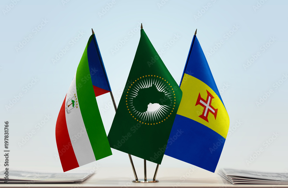 Flags of Equatorial Guinea African Union and Madeira Stock Photo ...