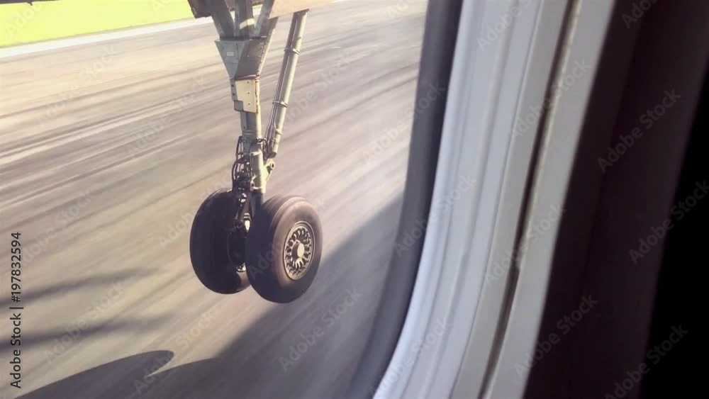 Move and Shake Landing of Propeller Airplane on Tarmac Lane, Looking ...