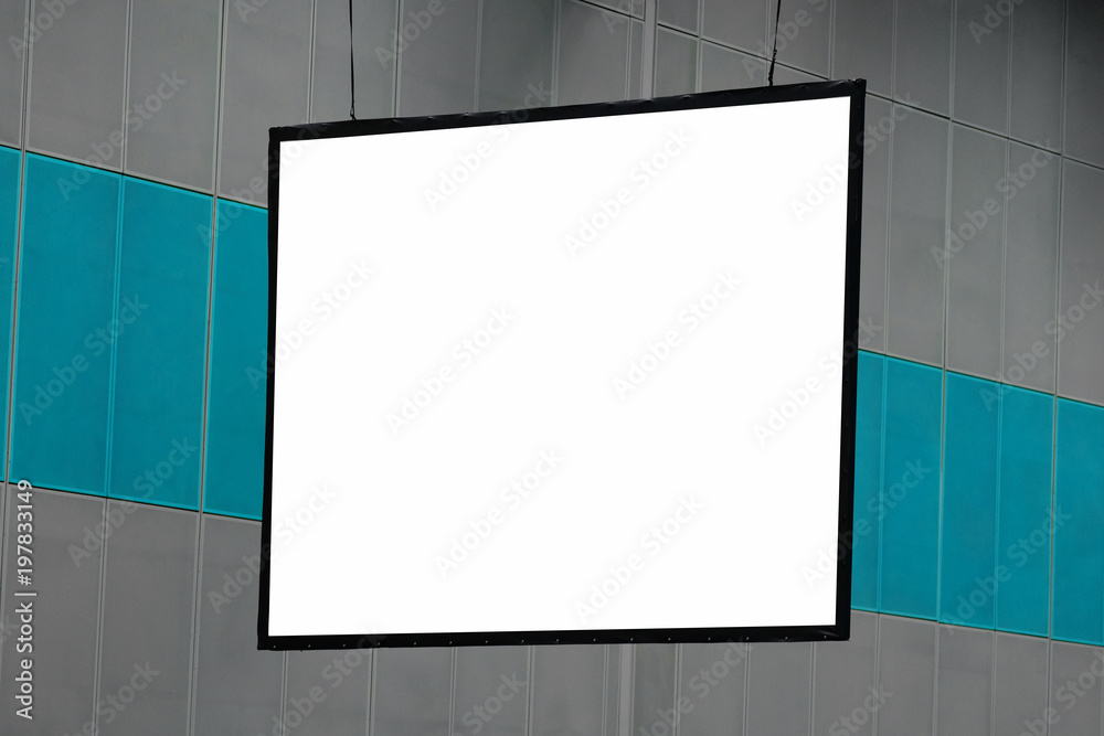Projector screen hang on ceiling with color background at the ...