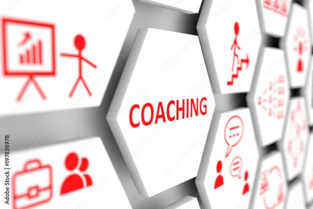 COACHING concept cell blurred background 3d illustration Stock ...