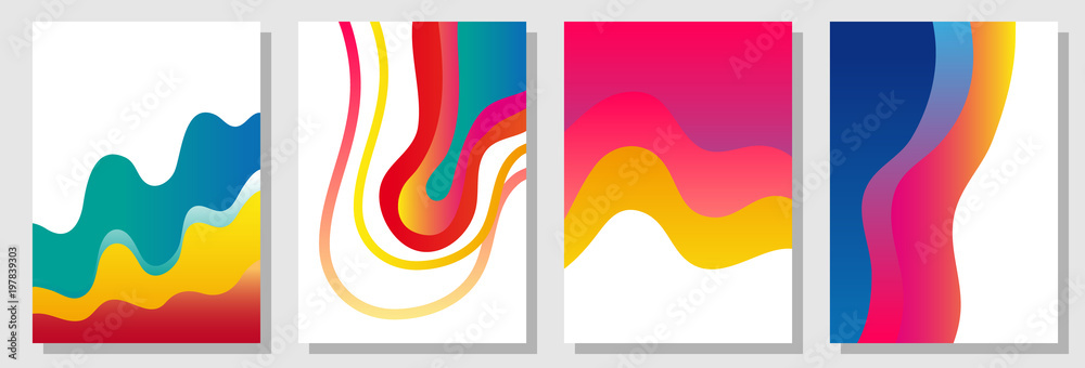 Set of colorful A4 covers with fluid shapes. Template for books, cards ...