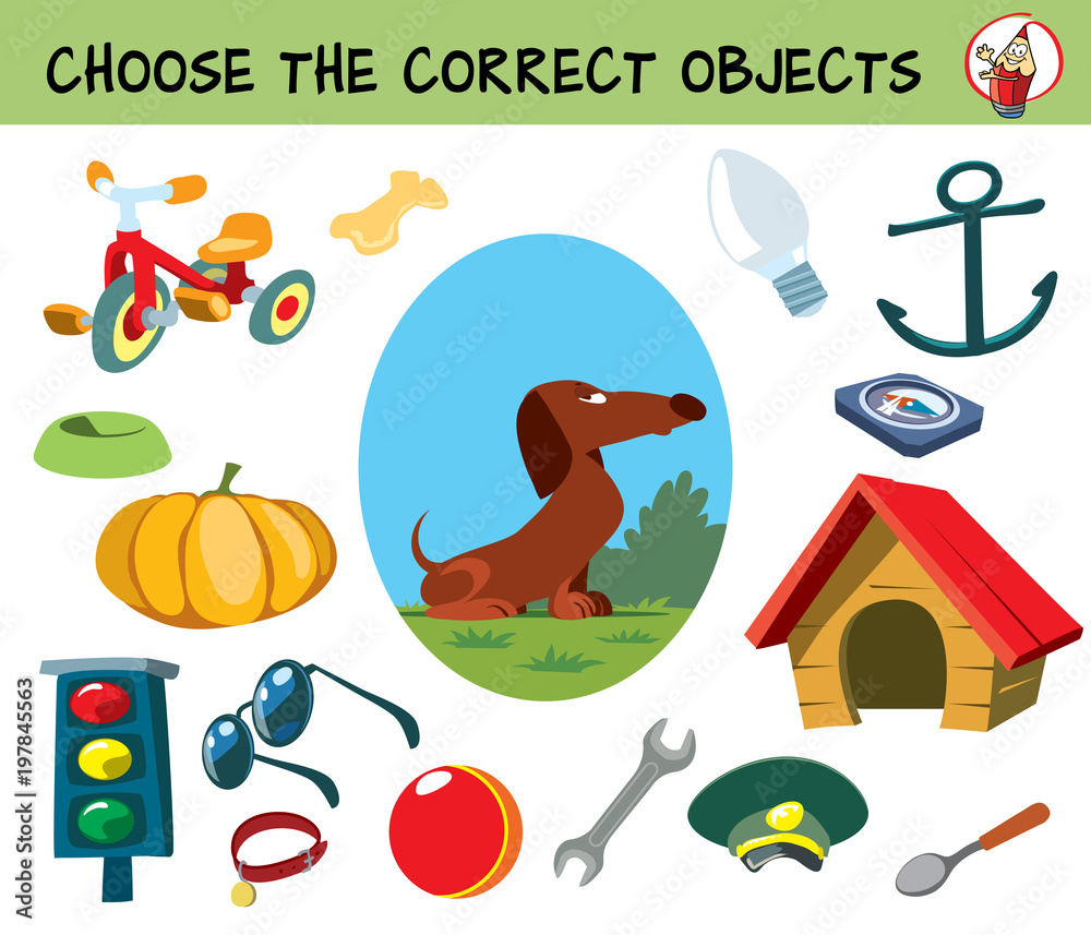 Choose the correct objects for dog. Educational matching game for ...