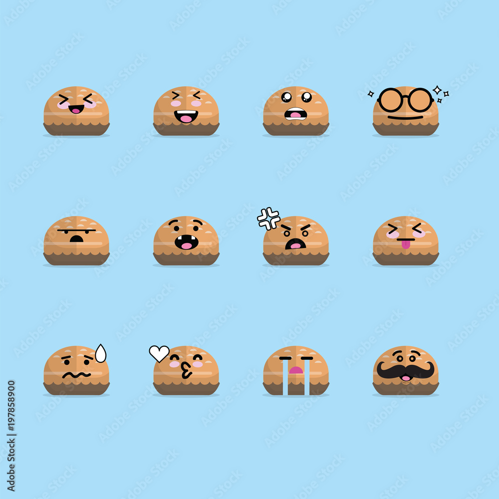Smile emoji emoticon face in bread with a lot of variation Stock Vector ...
