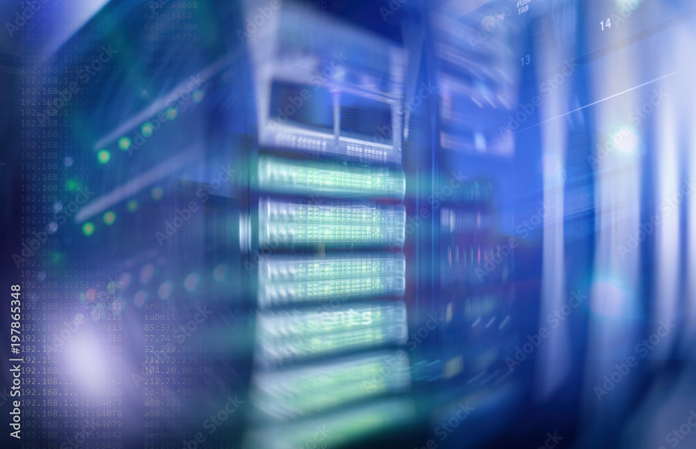 Network server room. Futuristic techno design on background of ...