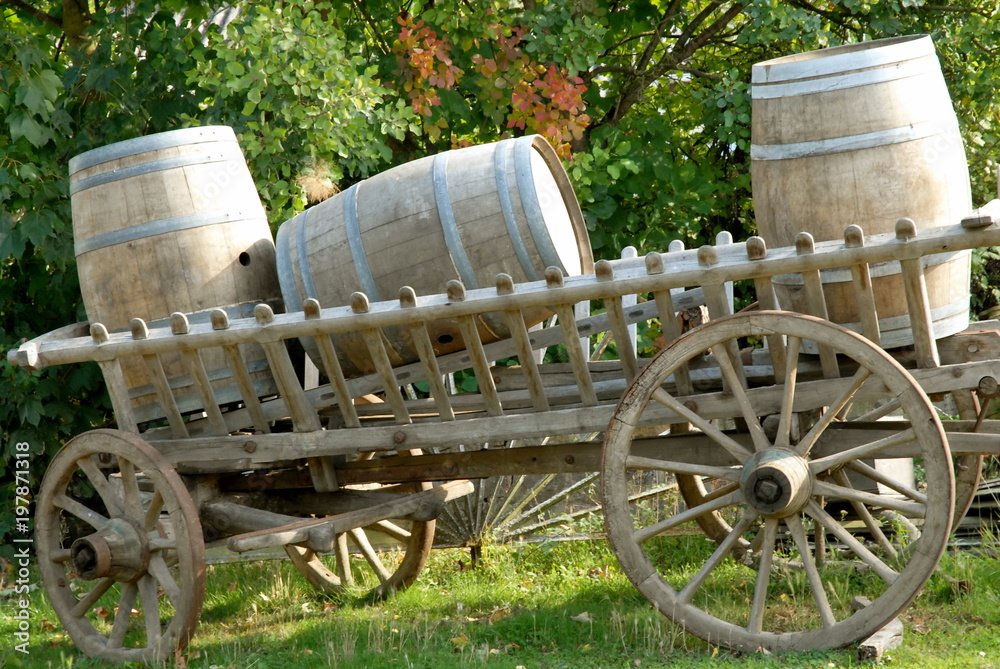 Vieille charrette en bois et tonneaux, France Stock Photo | Adobe Stock
