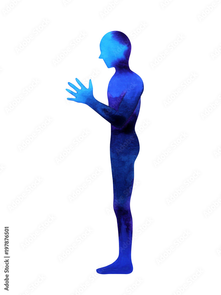 human standing hand up hello salute salutation pose, abstract body ...
