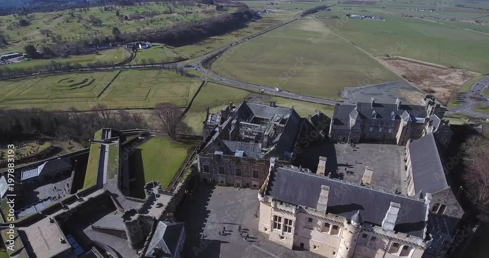 Aerial footage of Stirling Castle with the King’s Knot, a 16th century ...