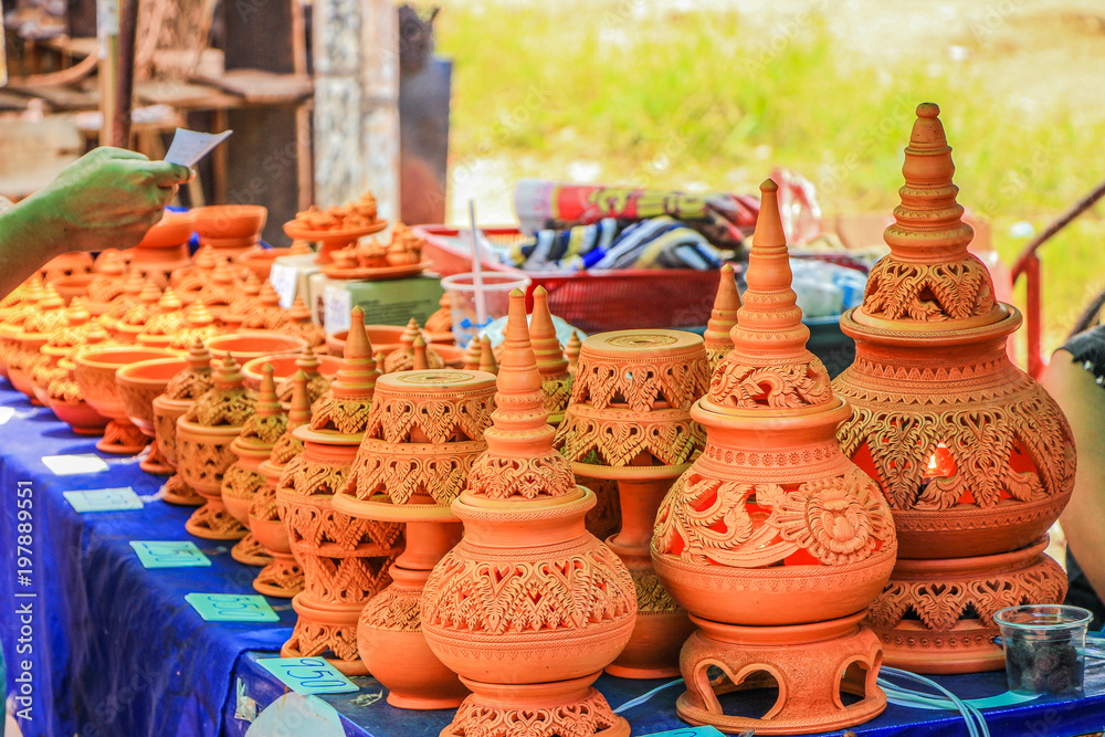 Thai traditional pot ceramic at kohkred island nonthaburi Thailand ...