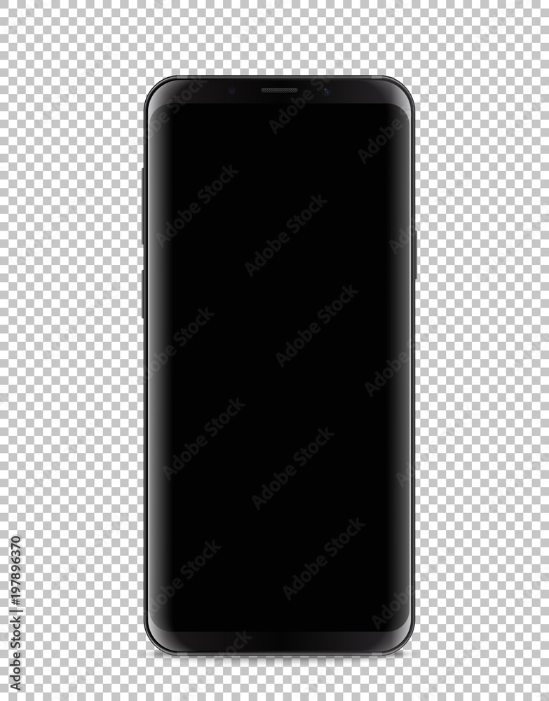 Modern black smartphone isolated on transparent background. Layered and ...