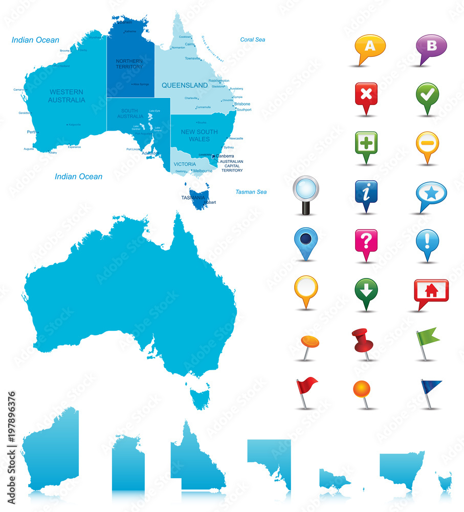 Australia-highly detailed map.All elements are separated in editable ...