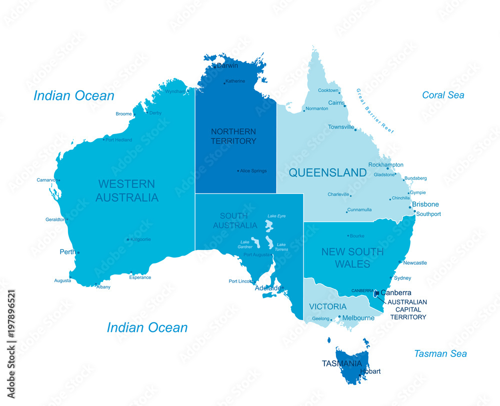 Australia-highly detailed map.All elements are separated in editable ...