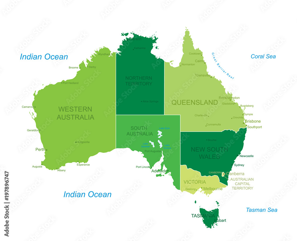 Australia-highly detailed map.All elements are separated in editable ...
