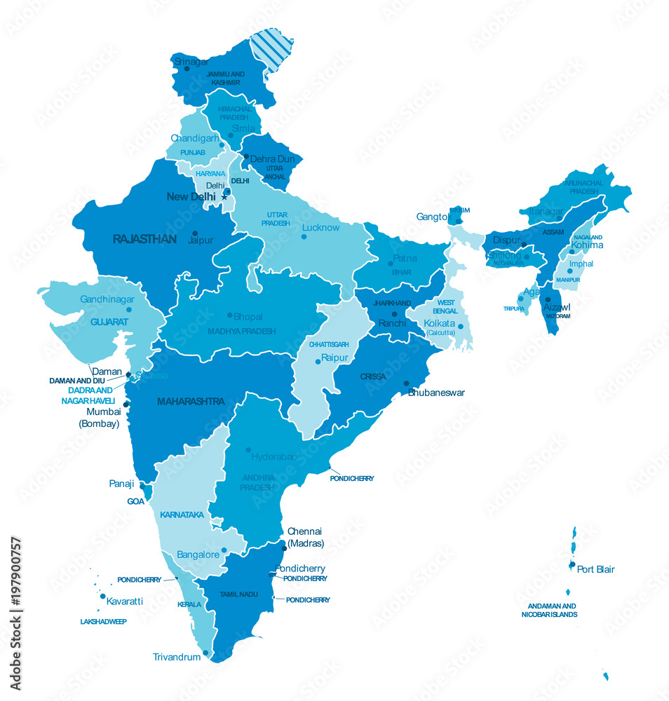 India-highly detailed map.All elements are separated in editable layers ...