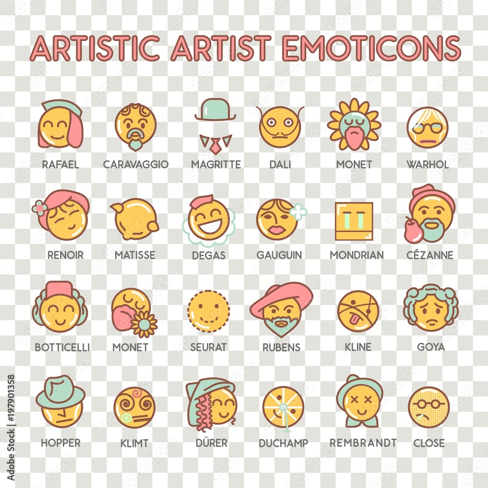 Emoticon artistic artist vector emoji Smile icon set for web Stock ...