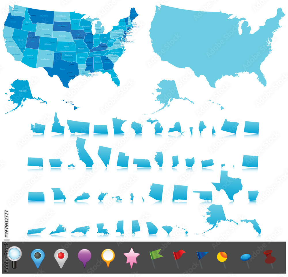 Highly detailed political USA map with names of states and cities Stock ...