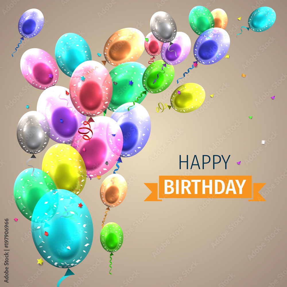 Birthday balloons template. Luxury shiny colorful balloons vector ...