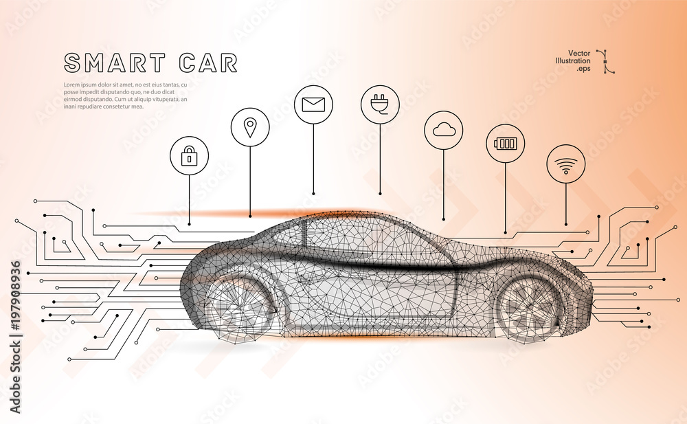 Autonomous car vehicle with circuit board.Abstract vector of a smart or ...