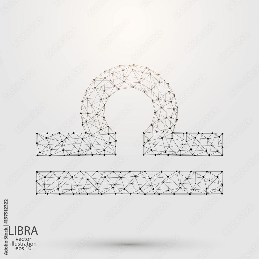 Sign of the zodiac Libra composed of 3D triangles, lines, dots and ...