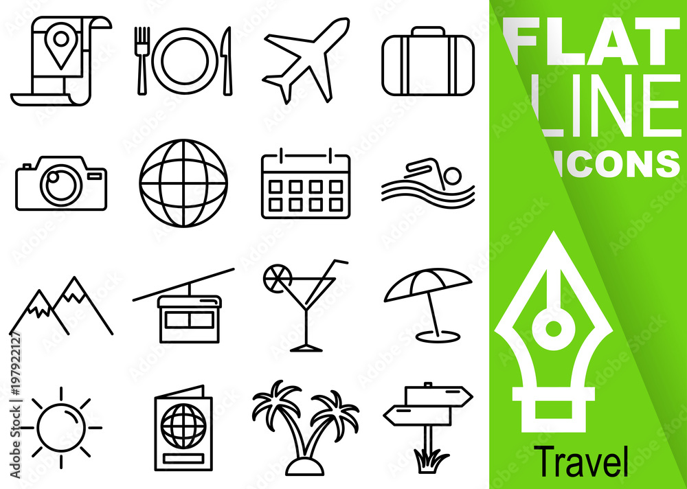 Editable stroke. Simple Set of travel vector flat line Icons - map ...