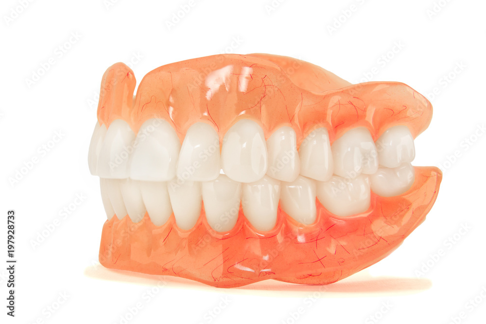 Full denture dentures close-up. Orthopedic dentistry with the use of ...